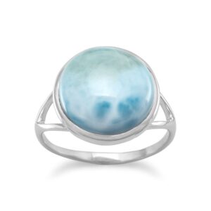 azurebella jewelry genuine larimar ring round split band rhodium on sterling silver - nontarnish, 11