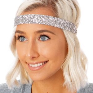 hipsy adjustable non slip wide bling glitter headband for women girls & teens (silver)