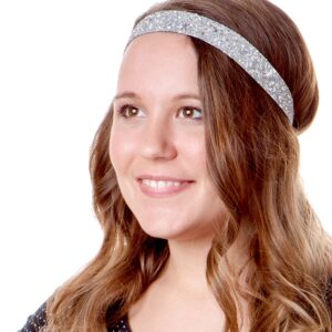 Hipsy Adjustable Non Slip Wide Bling Glitter Headband for Women Girls & Teens (Silver)