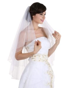 samky 2t 2 tier beaded edge circular veil - light ivory clear crystal fingertip length 36"