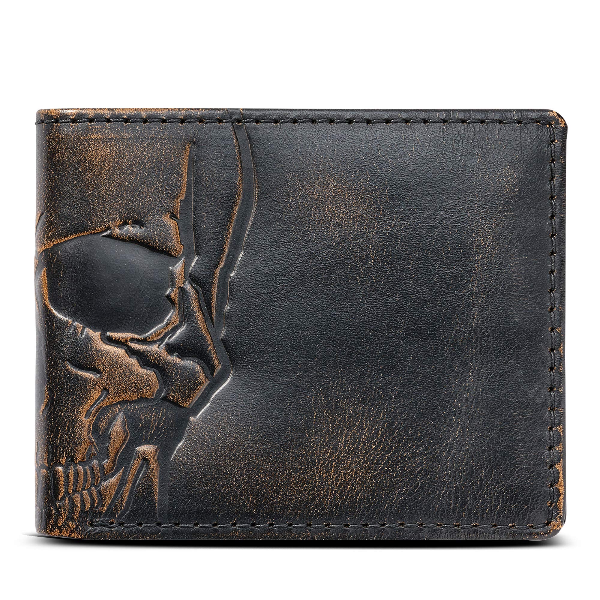 House of Jack Co. SKULL Bifold Wallet for Men | Extra Capacity Two ID Windows | Full Grain Leather With Hand Burnished Finish | Multi Card Capacity | Skull Men's Wallet