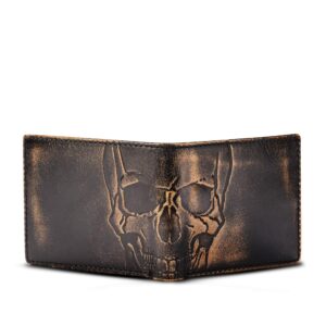 House of Jack Co. SKULL Bifold Wallet for Men | Extra Capacity Two ID Windows | Full Grain Leather With Hand Burnished Finish | Multi Card Capacity | Skull Men's Wallet