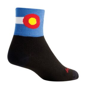 sockguy, classic colorado flag 2 mens socks, cuff height 3", size s / m, black