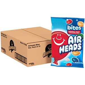 airheads candy, bites, assorted fruit flavor, non melting, 6oz bag, box of 12 bags