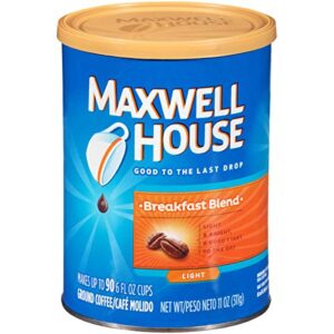 maxwell house breakfast blend ground coffee, light roast, 11 ounce canister