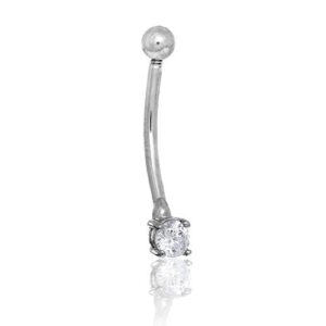 jewelstop 14k solid white gold curved barbell 3mm round cz eyebrow ring, 16 gauge