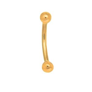 jewelstop 14k solid yellow gold curved barbell ball 3mm eyebrow ring, 16 gauge