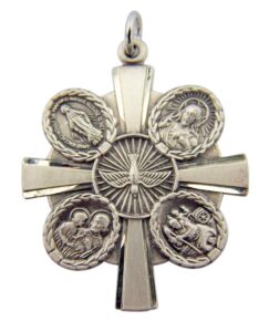 hmhreligiousmfg sterling silver 4-way medal pendant with latin cross center, 1 1/4 inch