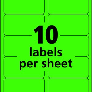 Avery Printable Shipping Labels with Sure Feed, 2" x 4", Neon Green, 1,000 Blank Mailing Labels (5976)