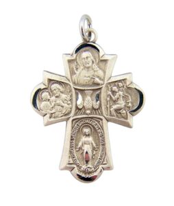 hmhreligiousmfg sterling silver four way medal cross with dove center, 1 3/16 inch