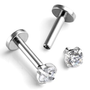 PiercingJ 2-4pcs 16g 316L Stainless Steel 3mm Cubic Zirconia Labret Monroe Lip Ring/Tragus/Helix Earring,6-12mm Bar Length