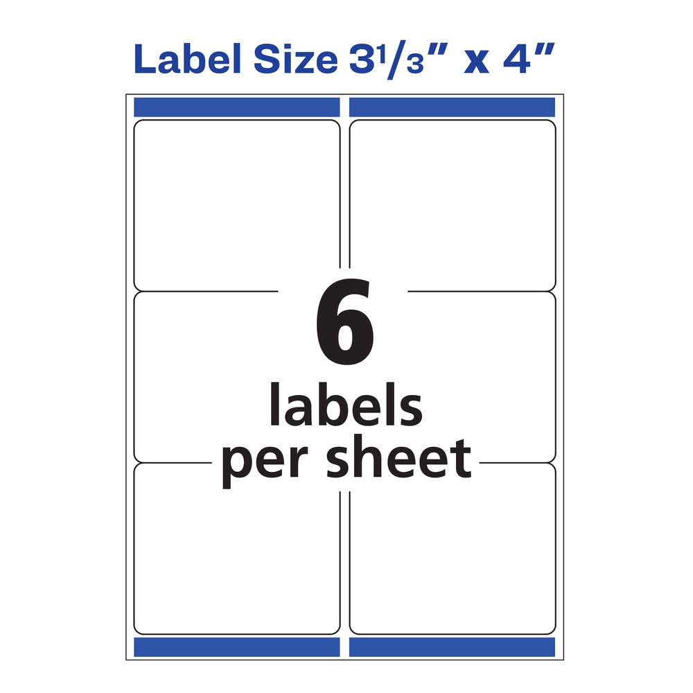 Avery Printable Shipping Labels with Sure Feed, 3-1/3" x 4", White, 1,500 Blank Mailing Labels (95940)