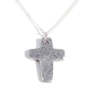 anniversary 10th wedding - hammered pure tin cross pendant