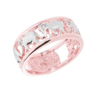 fine 14k rose gold open design band diamond elephant march ring (size 12)