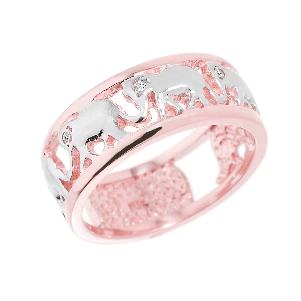 Fine 14k Rose Gold Open Design Band Diamond Elephant March Ring (Size 12)