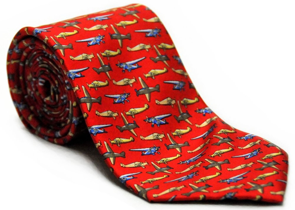 Airplane Silk Twill Tie (Red)