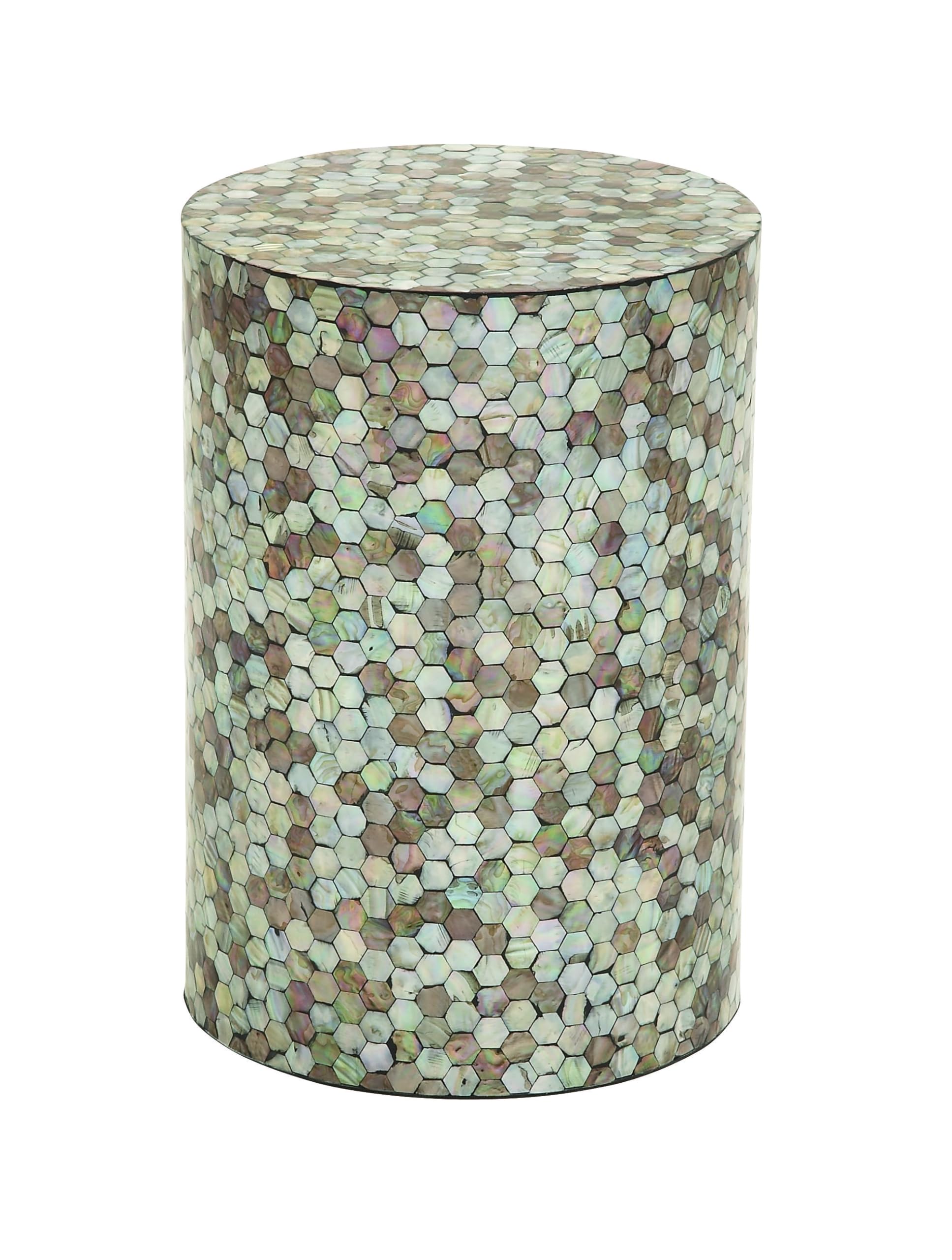 Deco 79 Mother of Pearl Shell Geometric Handmade Side End Accent Table, 14" x 14" x 20", Multi Colored