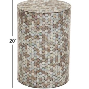 Deco 79 Mother of Pearl Shell Geometric Handmade Side End Accent Table, 14" x 14" x 20", Multi Colored