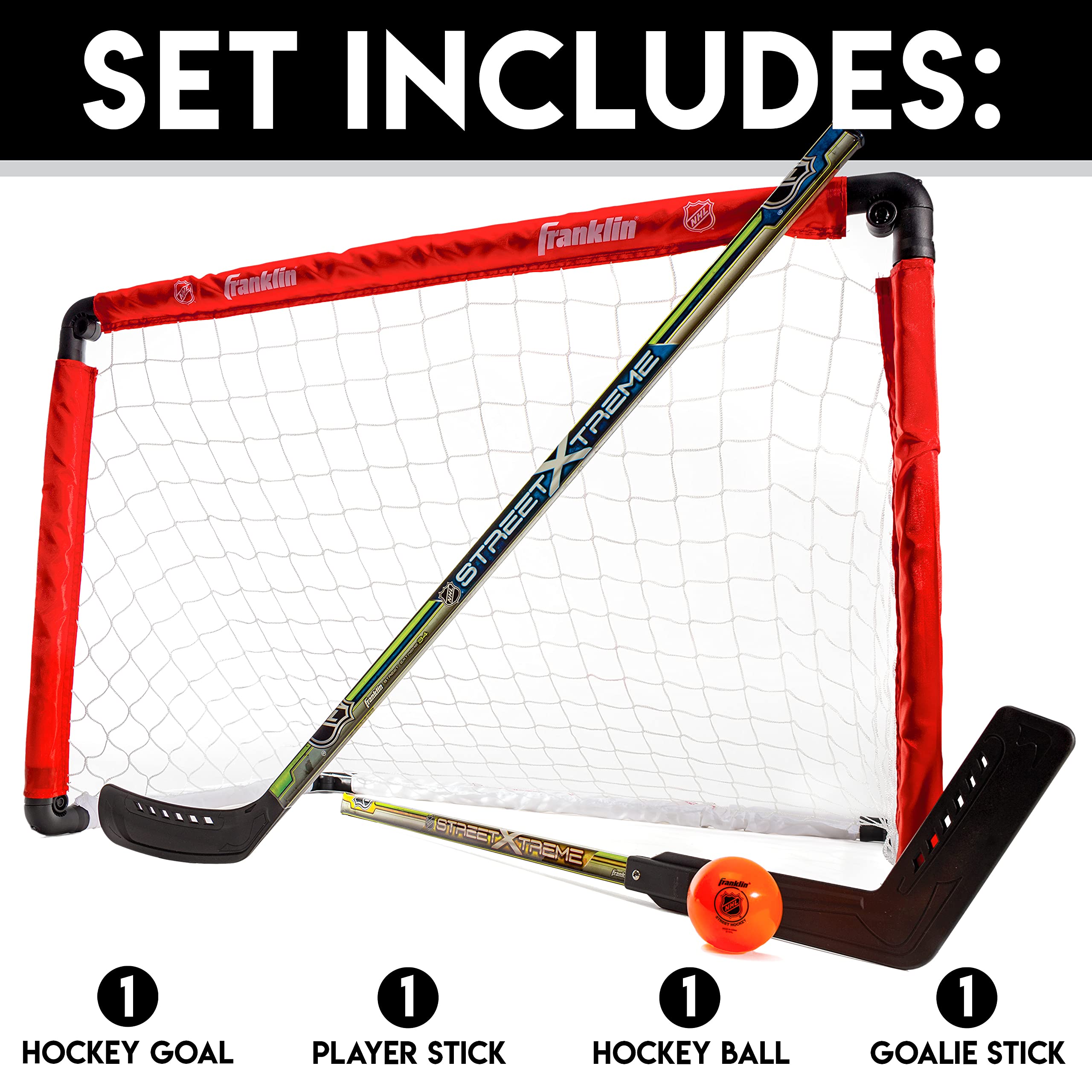 Franklin Sports 36" NHL Hockey Goal with 2 Sticks - Youth Hockey Goal and Stick Set - Official NHL Product