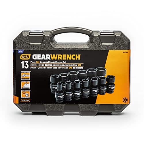 GEARWRENCH 13 Pc. 1/2" Drive 6 Pt. Standard Universal Impact Socket Set, SAE - 84938N