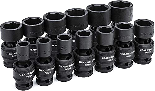 GEARWRENCH 13 Pc. 1/2" Drive 6 Pt. Standard Universal Impact Socket Set, SAE - 84938N