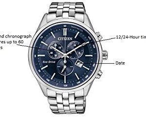 Citizen Men's Classic Corso Eco-Drive Watch, Chronograph, 12/24 Hour Time, Date, Sapphire Crystal, Stainless/ Blue Dial