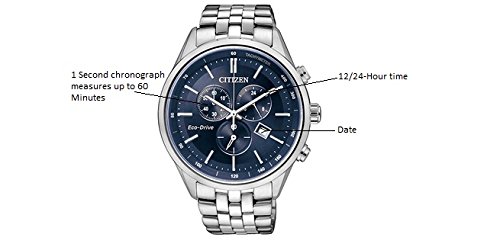 Citizen Men's Classic Corso Eco-Drive Watch, Chronograph, 12/24 Hour Time, Date, Sapphire Crystal, Stainless/ Blue Dial