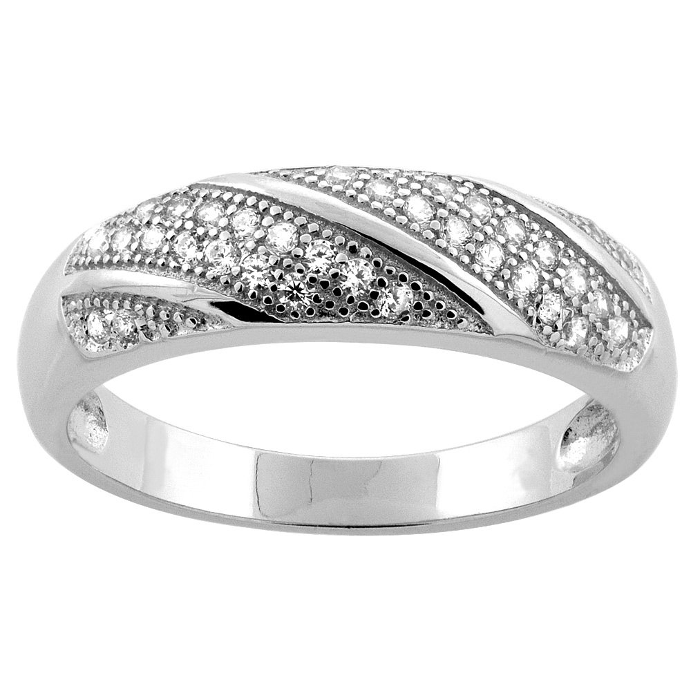 Sterling Silver Micro Pave Cubic Zirconia Striped Ladies' Wedding Band size 7