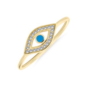 bling jewelry gold plated cz blue enamel evil eye stackable ring 925 silver yellow 8