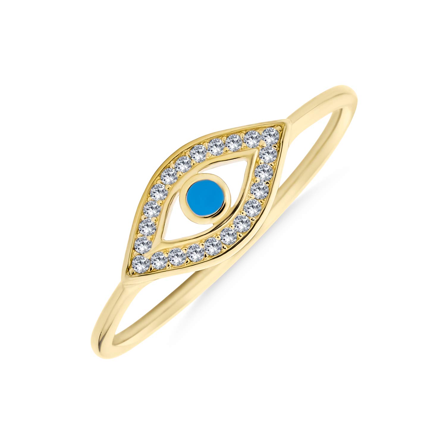 Bling Jewelry Gold Plated CZ Blue Enamel Evil Eye Stackable Ring 925 Silver Yellow 8