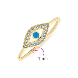 Bling Jewelry Gold Plated CZ Blue Enamel Evil Eye Stackable Ring 925 Silver Yellow 8