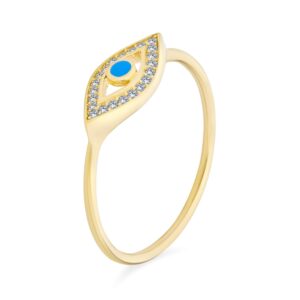 Bling Jewelry Gold Plated CZ Blue Enamel Evil Eye Stackable Ring 925 Silver Yellow 8