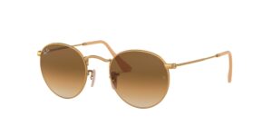 ray-ban rb3447 round metal sunglasses, matte gold/clear gradient brown, 50 mm