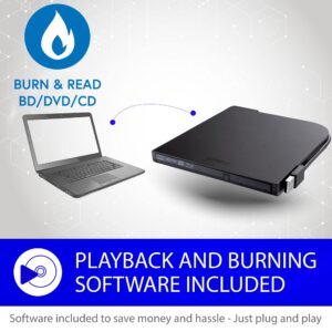 BUFFALO MediaStation Portable Blu-ray Drive/External, Plays and Burns Blu-Rays, DVDs, and CDs with USB Connection. Compatible with Laptop, Desktop PC and Mac.