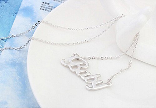 AIHIQI Fashion White Chain Letter Pendant Choker Necklace (Baby Letter)