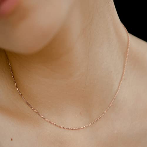 Jewelry Affairs 14k Rose Solid Real Gold Cable Link Chain Necklace, 0.8mm, 16"