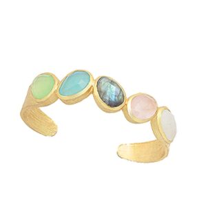 rose quartz blue chalcedony labradorite rainbow moonstone cuff bracelet auralee & co.