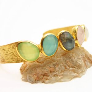 Rose Quartz Blue Chalcedony Labradorite Rainbow Moonstone Cuff Bracelet Auralee & Co.