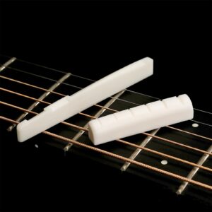 Blisstime 2 Sets 4pcs 6 String Acoustic Guitar Bone Bridge Saddle and Nut Made of Real Bone