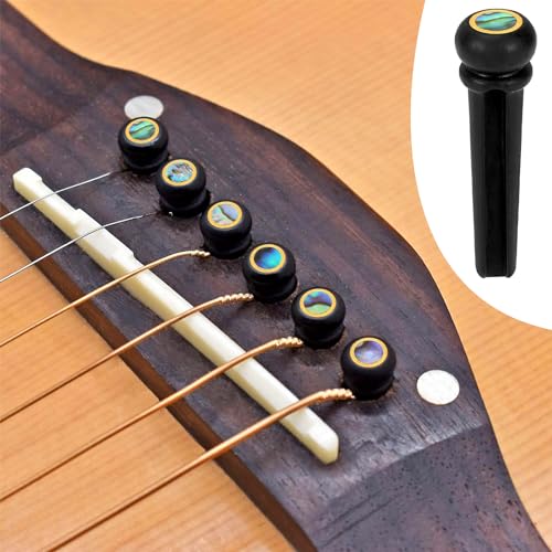 Blisstime 6pcs Ebony Guitar Pins Inlaid Abalone Dot Acoustic Guitar Replacement Parts