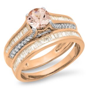 dazzlingrock collection baguette cut morganite & white diamond vintage wedding ring set in 14k rose gold, size 4.5