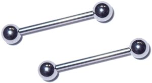 painful pleasures 2x 14 gauge 14g 316l stainless steel straight barbell tongue nipple ring 1/4 5/16 3/8 7/16 1/2 9/16 5/8 3/4 7/8 pair set of 2 (5/16" long-3mm ball)