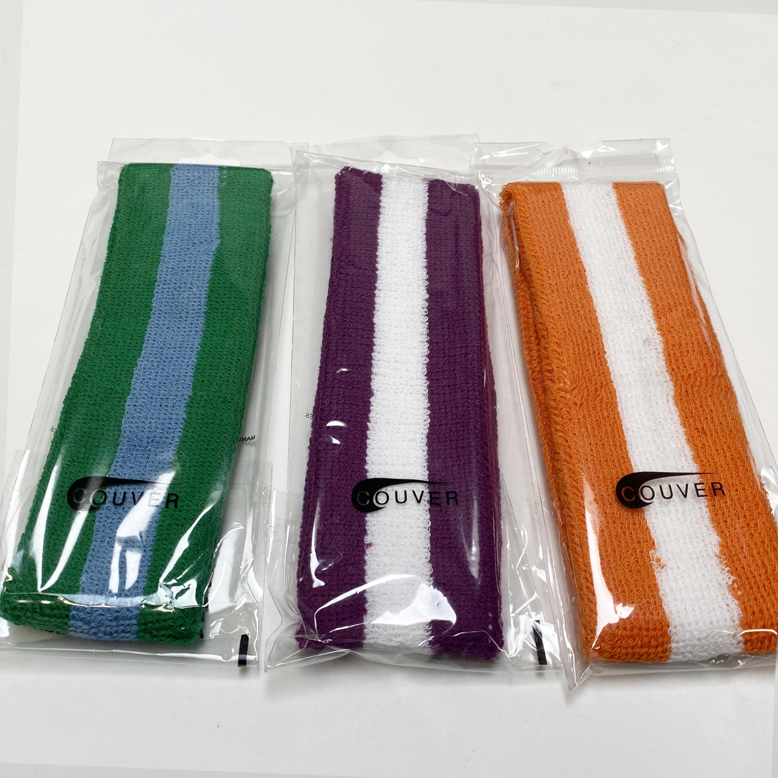 COUVER 2 Color Stripe Terry Sports Headband (1 Piece), Golden Yellow/Purple