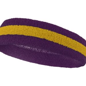 COUVER 2 Color Stripe Terry Sports Headband (1 Piece), Golden Yellow/Purple