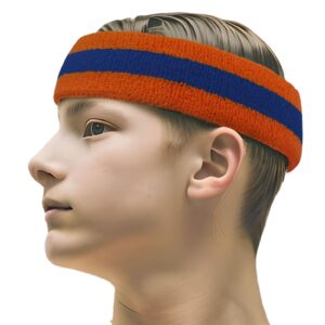 couver 2 color stripe terry sports headband (1 piece), blue/dark orange