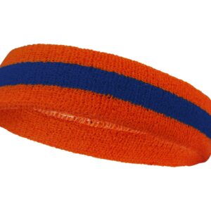 COUVER 2 Color Stripe Terry Sports Headband (1 Piece), Blue/Dark Orange