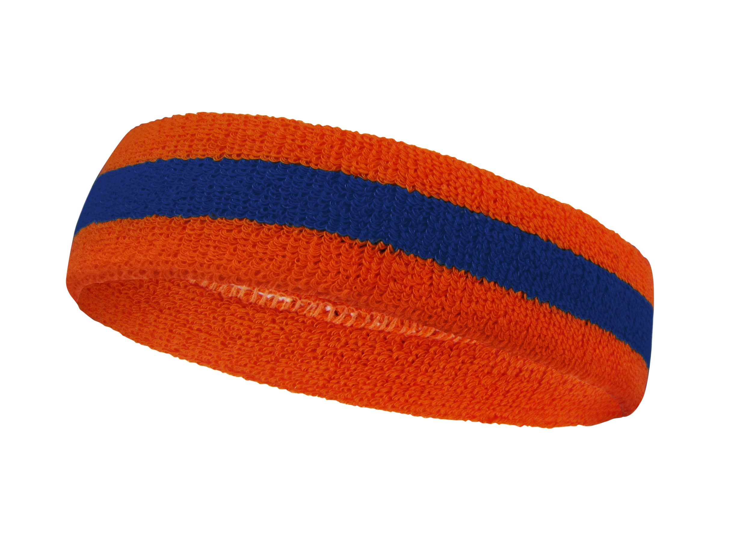 COUVER 2 Color Stripe Terry Sports Headband (1 Piece), Blue/Dark Orange