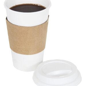 CucinaPrime 100 Pack Paper Coffee Hot Cups WHITE with Travel Lids and Sleeves - 16OZ