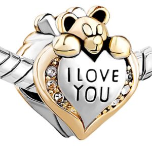 CharmSStory Heart I Love You Teddy Bear Charm Beads for Bracelets