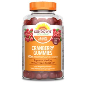 sundown cranberry gummies , dietary supplement, supports urinary tract health, 500mg, cran-raspberry flavored, 75 count